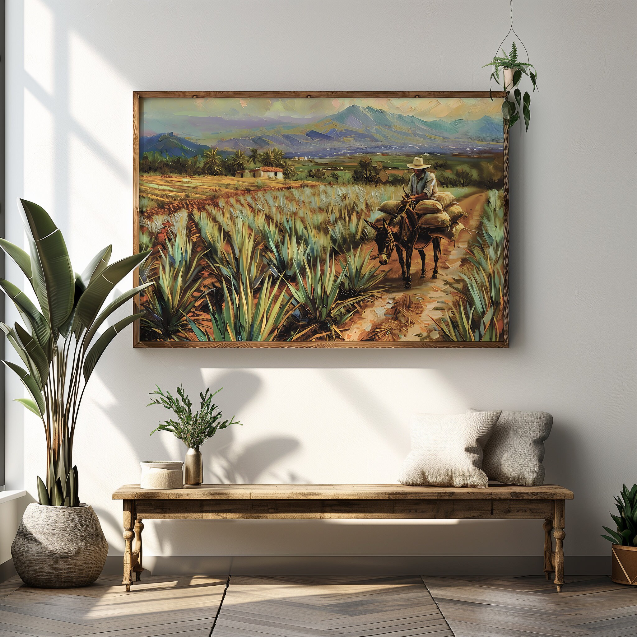 Agave Field Painting, Mexican Farmer Art, Rural Landscape, Printable ...