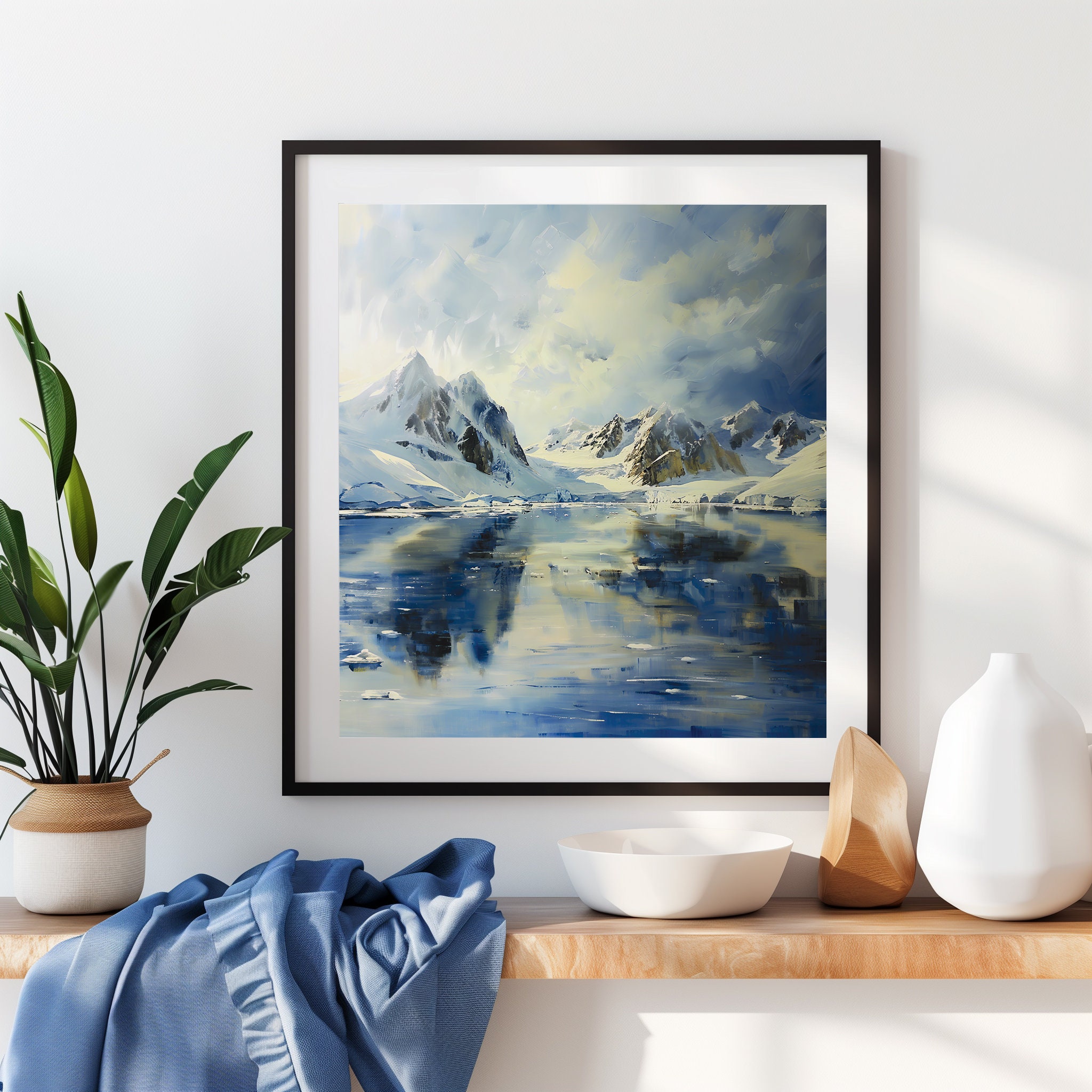 Arctic Landscape Painting, Snowy Mountain Reflection, Icy Serenity ...