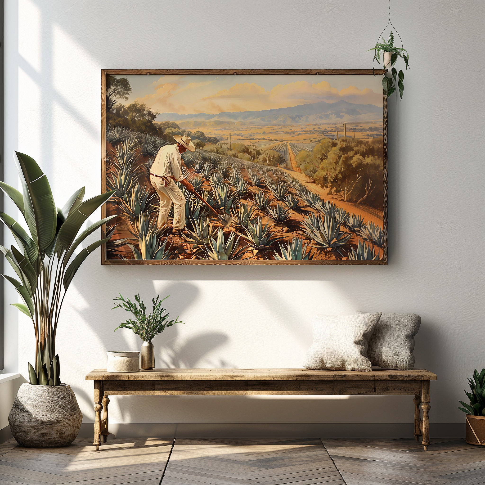 Vintage Agave Fields Painting: Neutral Tone Landscape (digital Download ...