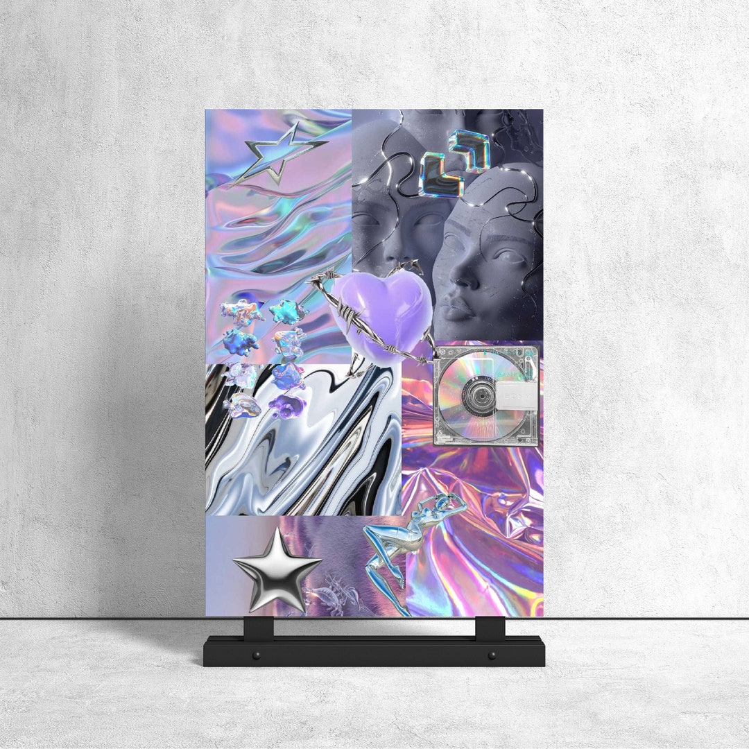 Y2k Cyber Punk Collage Poster, Futuristic Chrome Poster, Purple Chrome ...