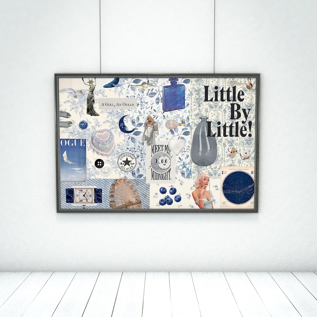 Blue Aesthetic Collage Poster, Trendy Poster, Summer Vibes, Blue and ...