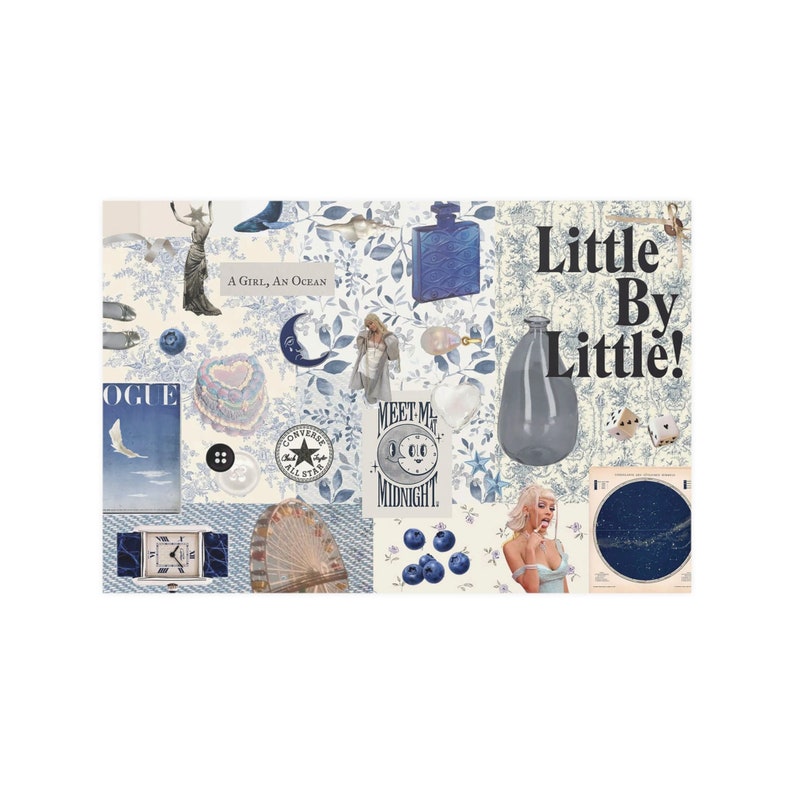 Blue Aesthetic Collage Poster, Trendy Poster, Summer Vibes, Blue and ...