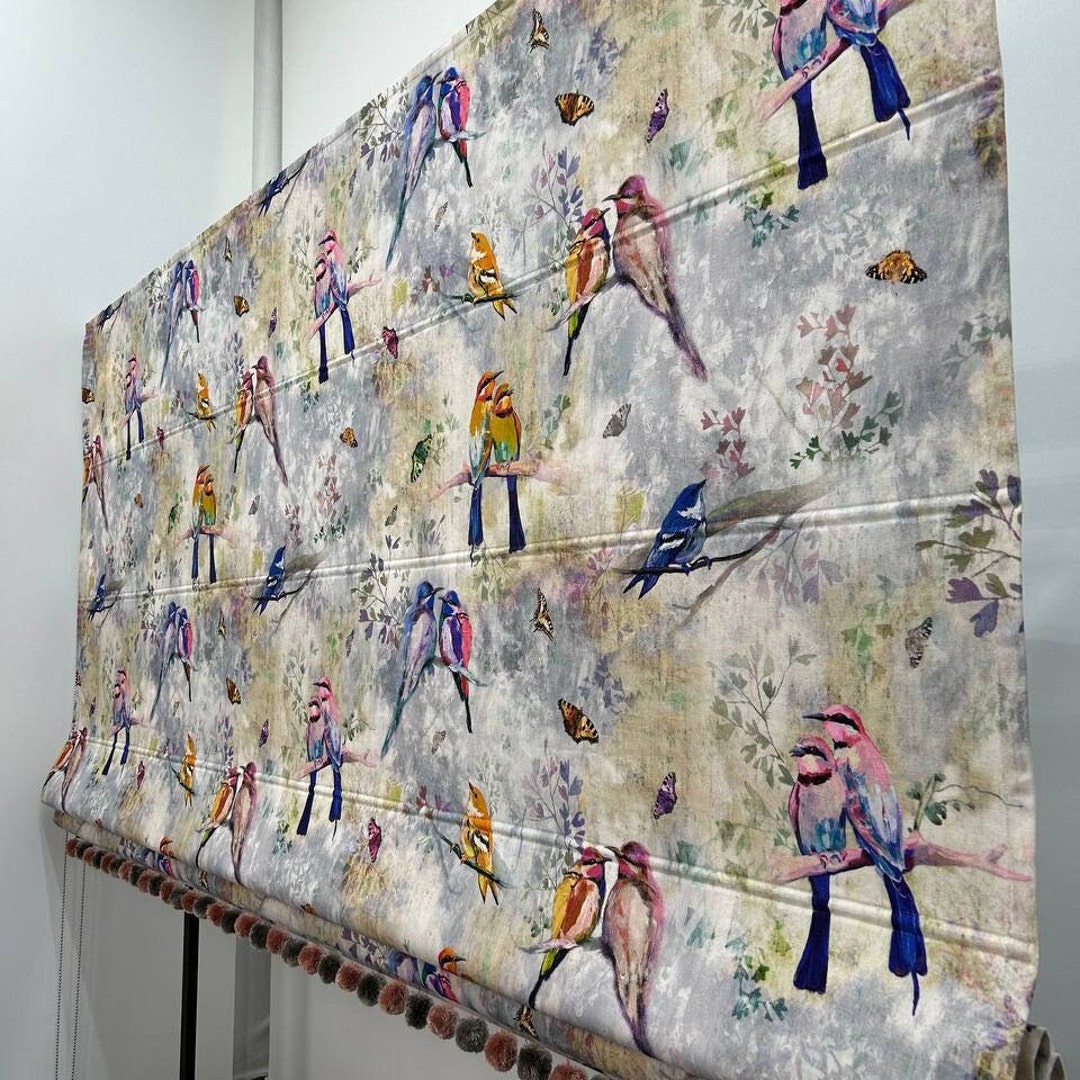 100% Cotton Roman Shade Birds & Floral Pattern, Nature-inspired Window ...