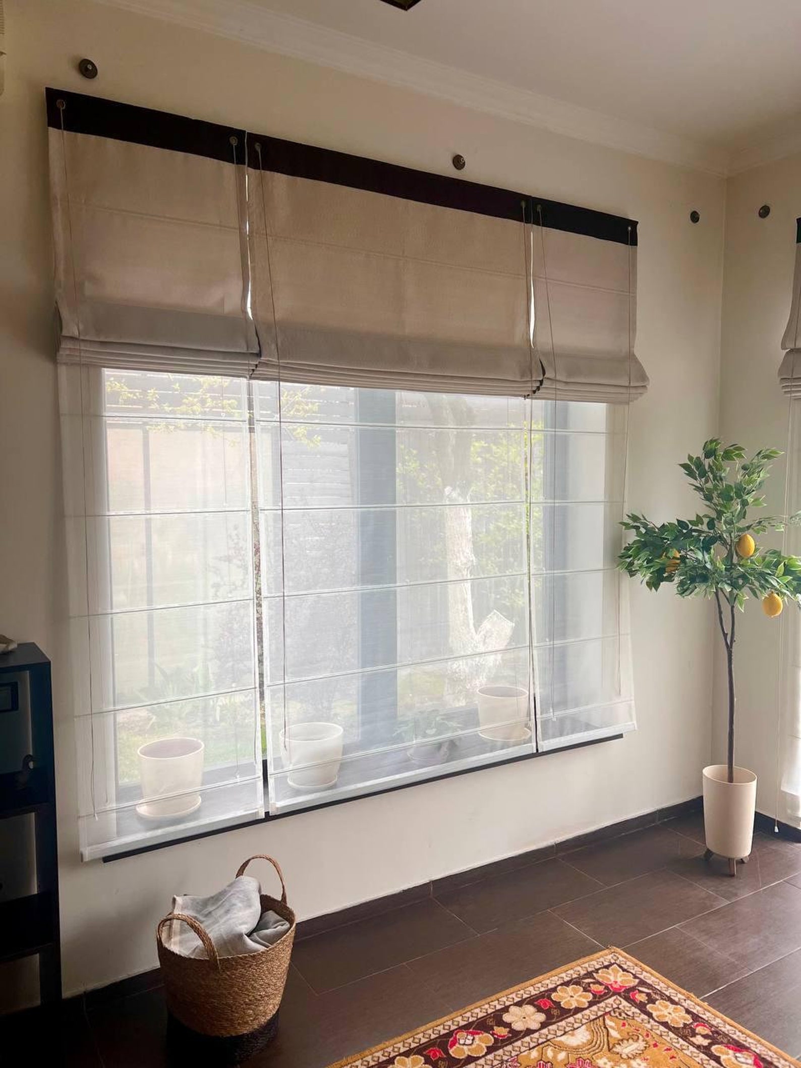 Custom Double Layer Roman Shade – Sheer and Solid Fabric – Minimalist ...