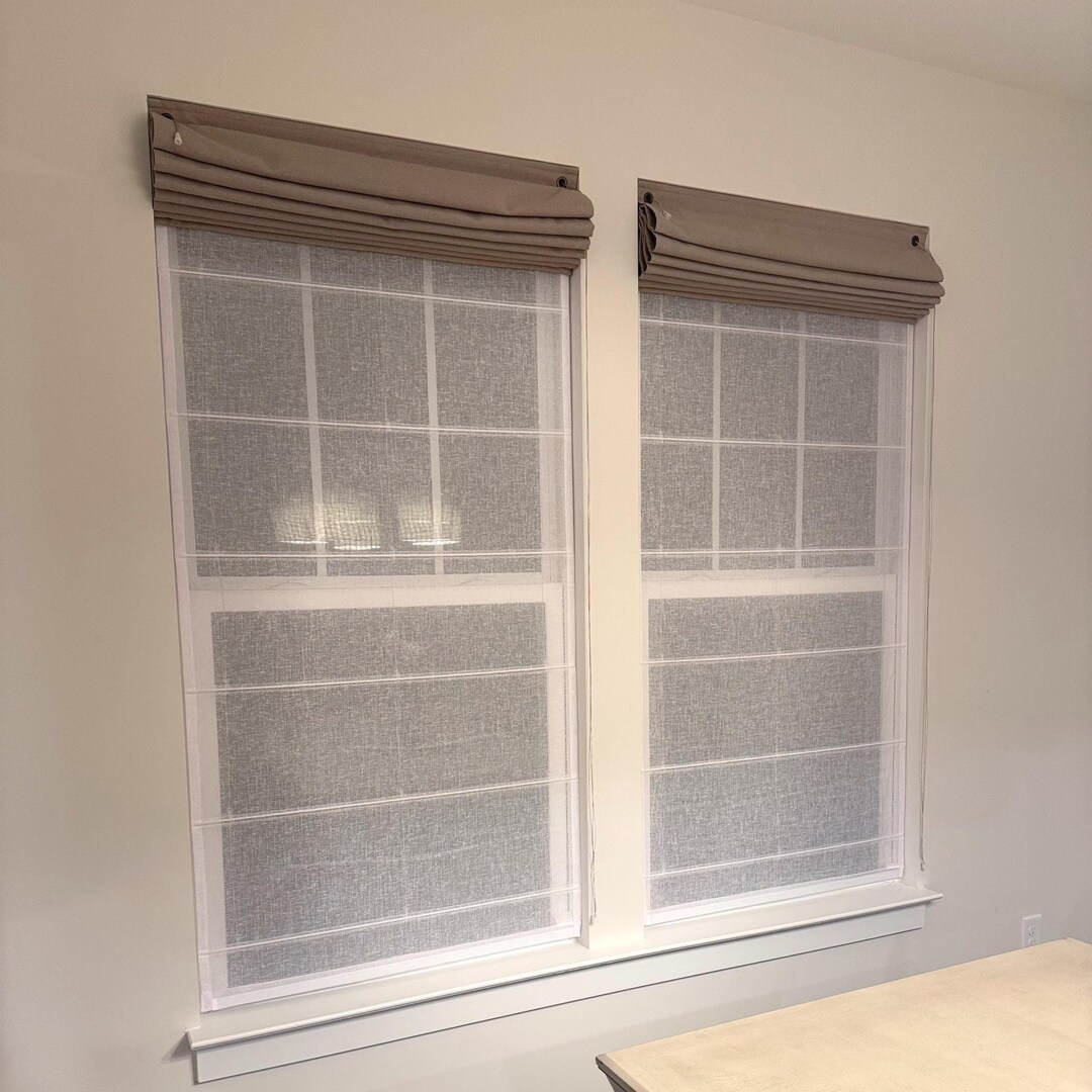 Linen Look Roman Shade With Sheer Tulle | Double Layer DUO System ...