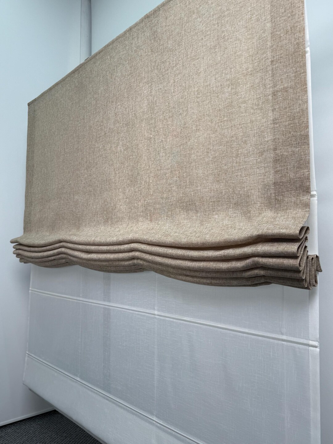 Linen Texture Relaxed Roman Shade | Double Layer With Sheer | Tailored ...