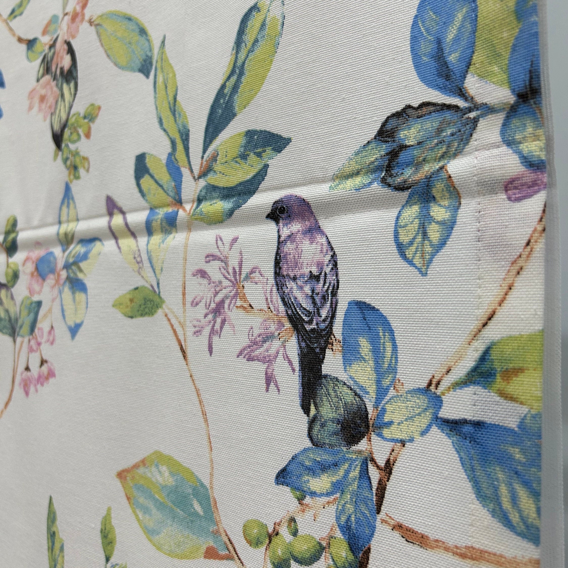 Roman Shade White Bird Fabric Panels Cottage Roman Shades Kitchen ...
