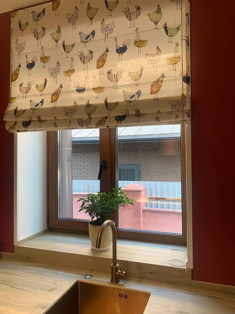 Playful Chicken Print Roman Blind – Handmade Farmhouse Window Covering ...