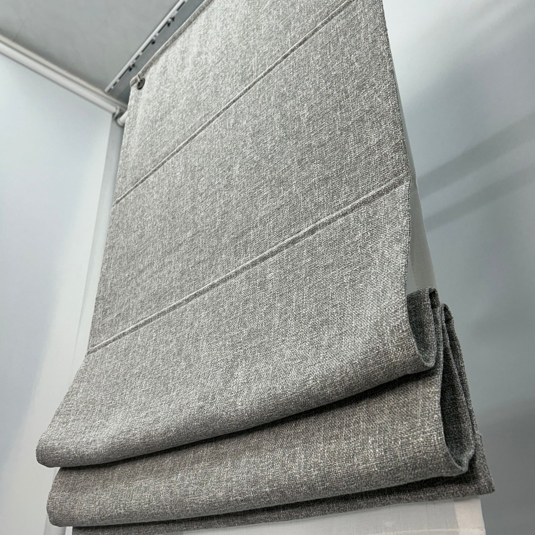 Roman Blind Linen Roman Shades Kitchen Window Valance Gray Fabric ...