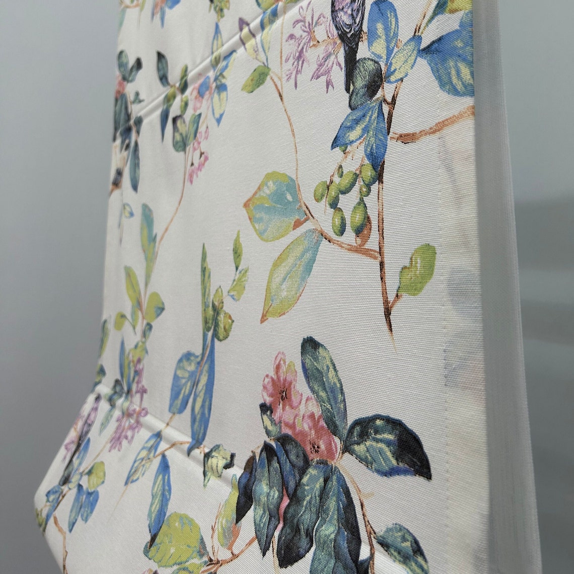 Roman Blind Botanical Print Floral Roman Shades White Bird Fabric ...