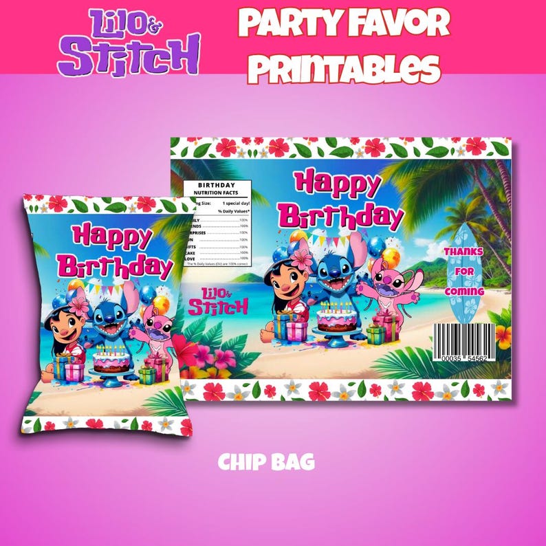 Lilo and Stitch Birthday Party Favor Printables, Chip Bag and Capri Sun ...