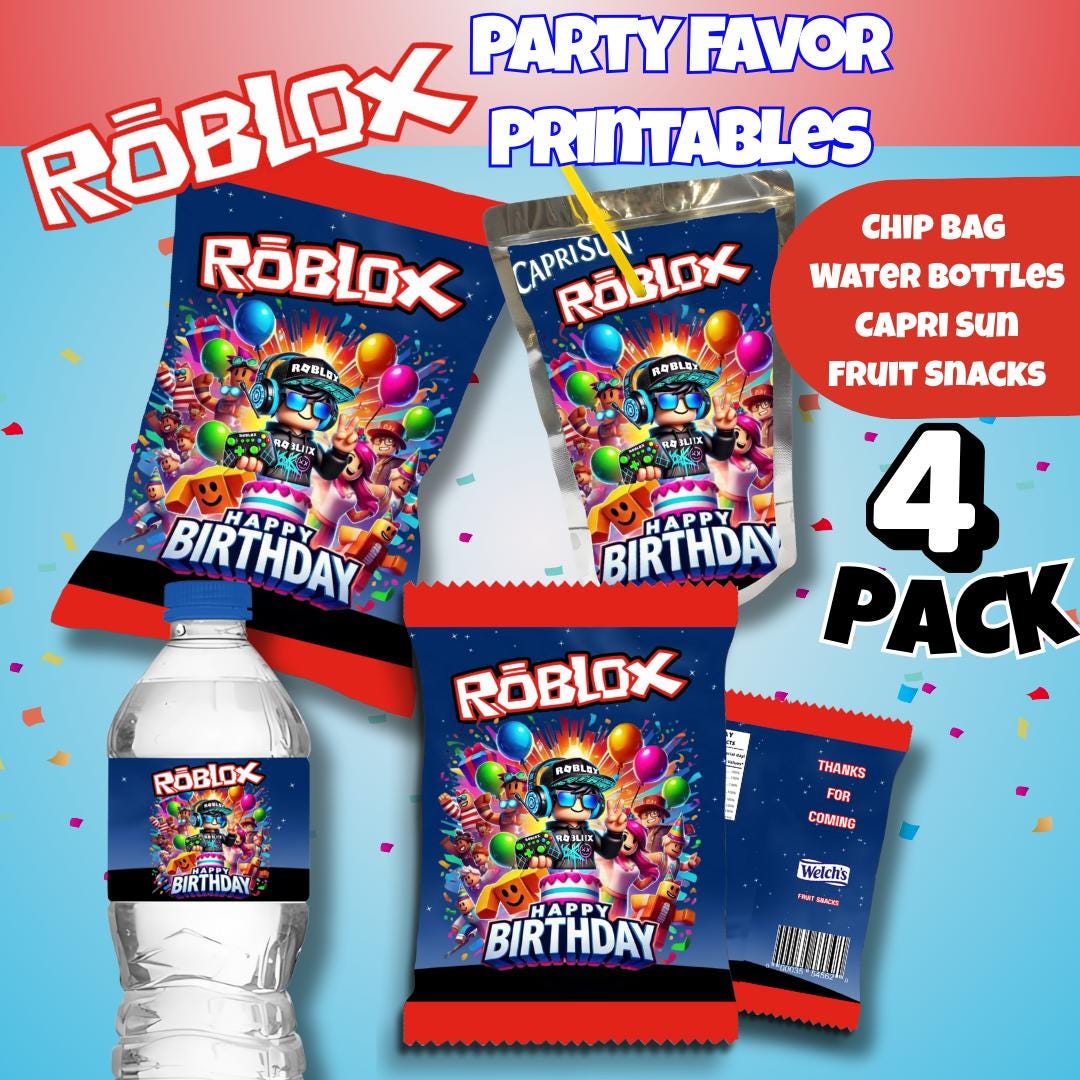 Roblox Birthday Party Printables – 4 Pack Snack Wrappers (PNG Digital ...