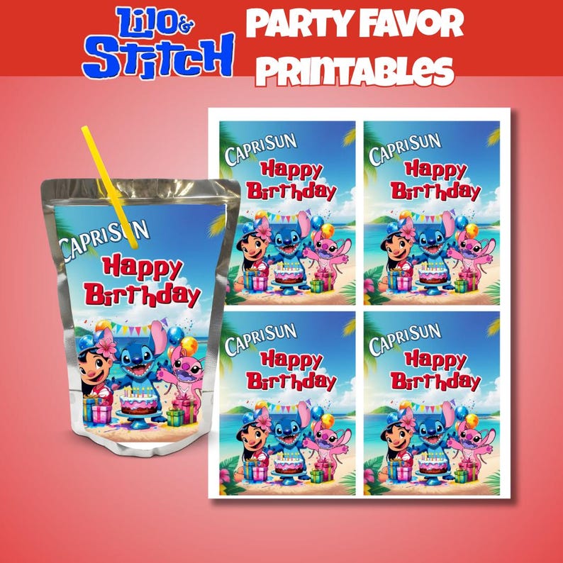 Lilo and Stitch Birthday Party Pack, Chip Bag and Capri Sun Wrappers ...
