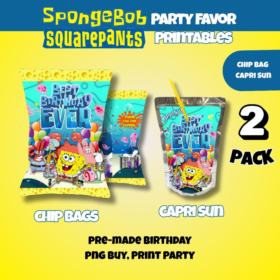 Spongebob Party Favor Bundle: Chip Bag & Capri Sun Label (PNG Digital ...