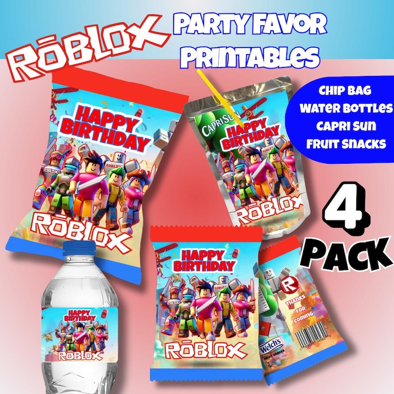 Roblox Party Printables: Chip Bag, Drink & Snack Labels (digital ...