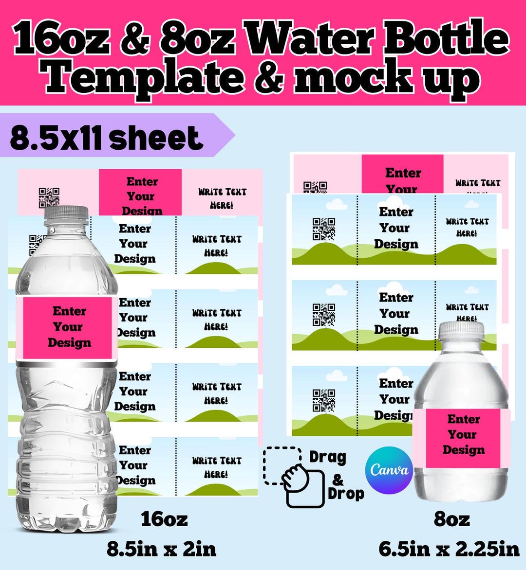 Editable Water Bottle Label Template: DIY Party Favor (canva, Instant ...