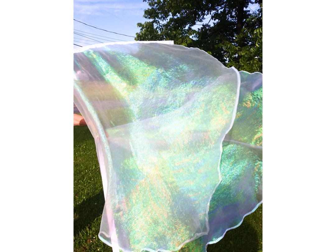 White Iridescent Worship Flags With Flex Rods, Set of 2, Angel Wing Cut ...