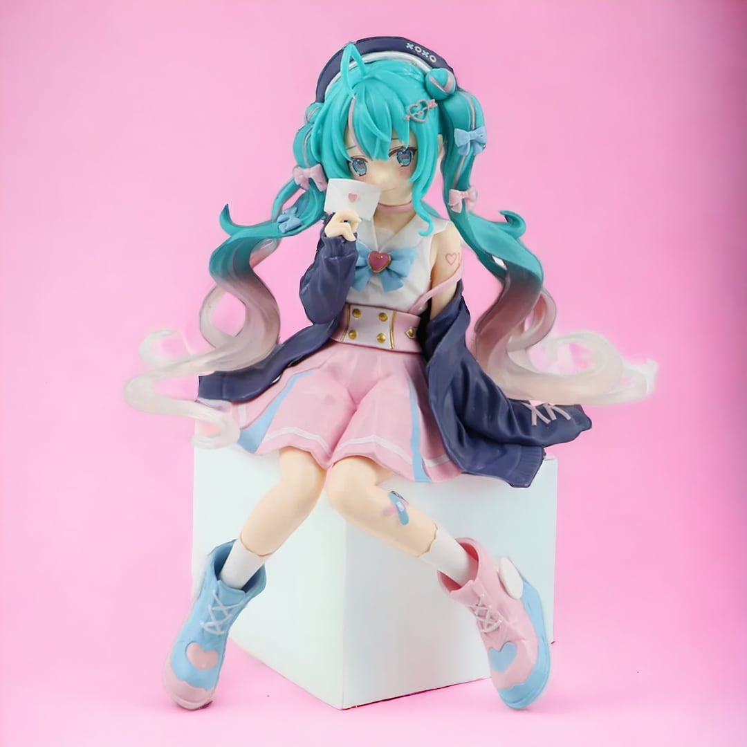 New Hatsune Miku Anime Figure Pink Sakura Sitting Position PVC Action ...