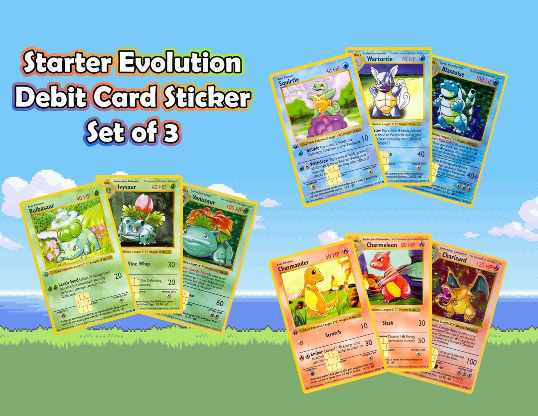 Pokemon Starter Evolution Debit Card Stickers individual or Set of 3 - Etsy