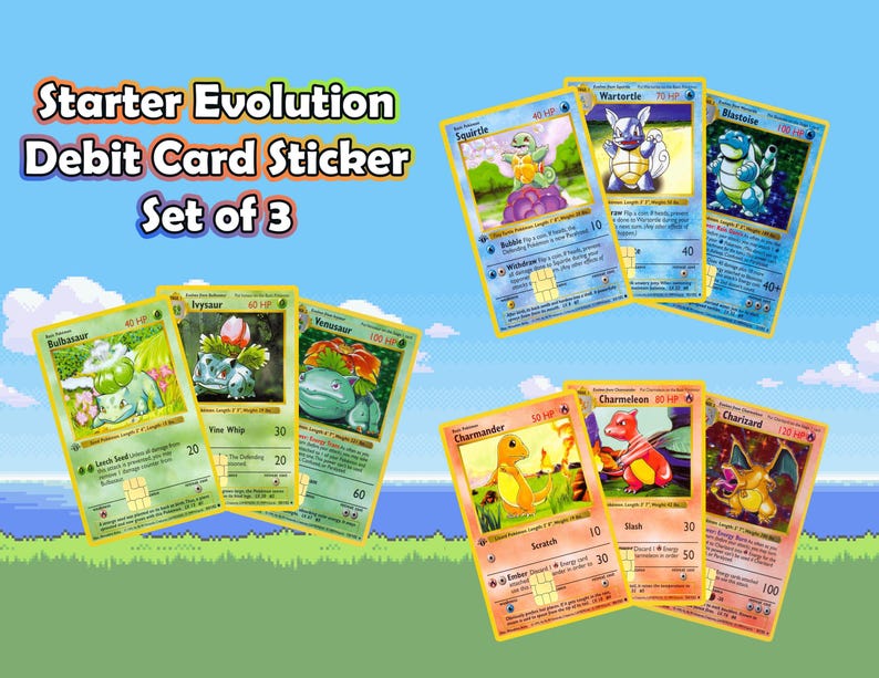 Pokemon Starter Evolution Debit Card Stickers individual or Set of 3 - Etsy