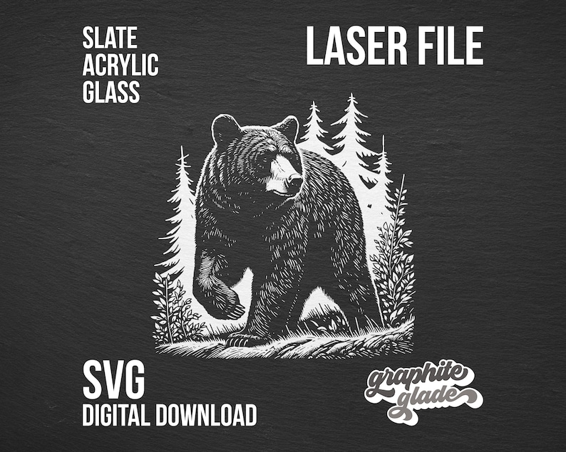 Black Bear Engraving SVG for Slate, Acrylic & Glass Laser Engraving ...