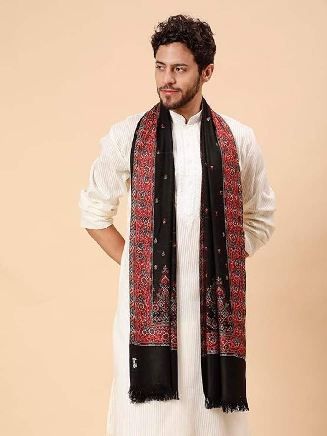 Beautiful Acrylic Shawl/stole for Men, Traditional Floral Border and ...