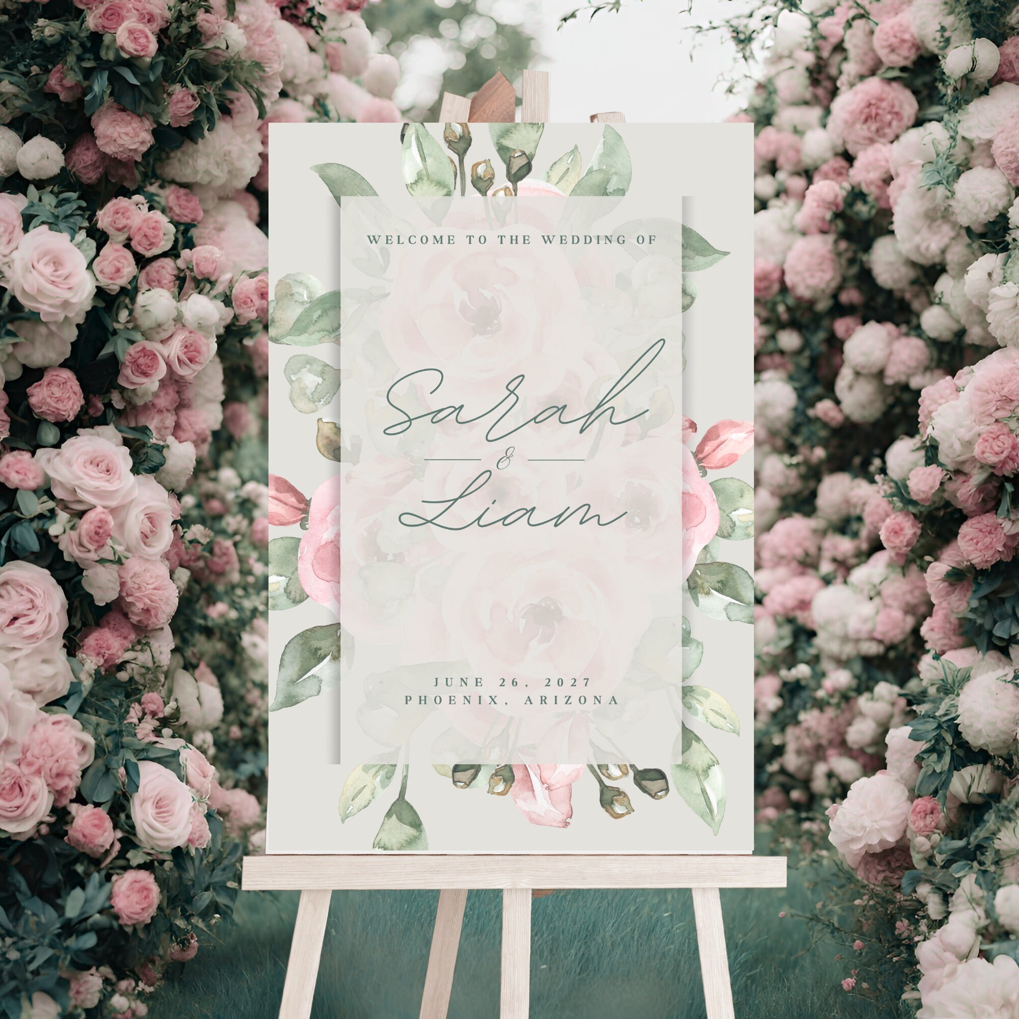 Blush Floral and Neutral Wedding Sign Template, Instant Download ...