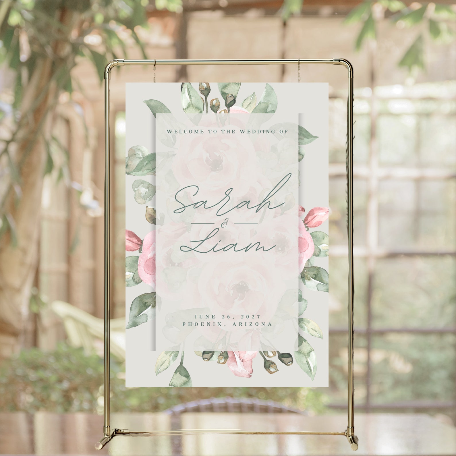Blush Floral and Neutral Wedding Sign Template, Instant Download ...