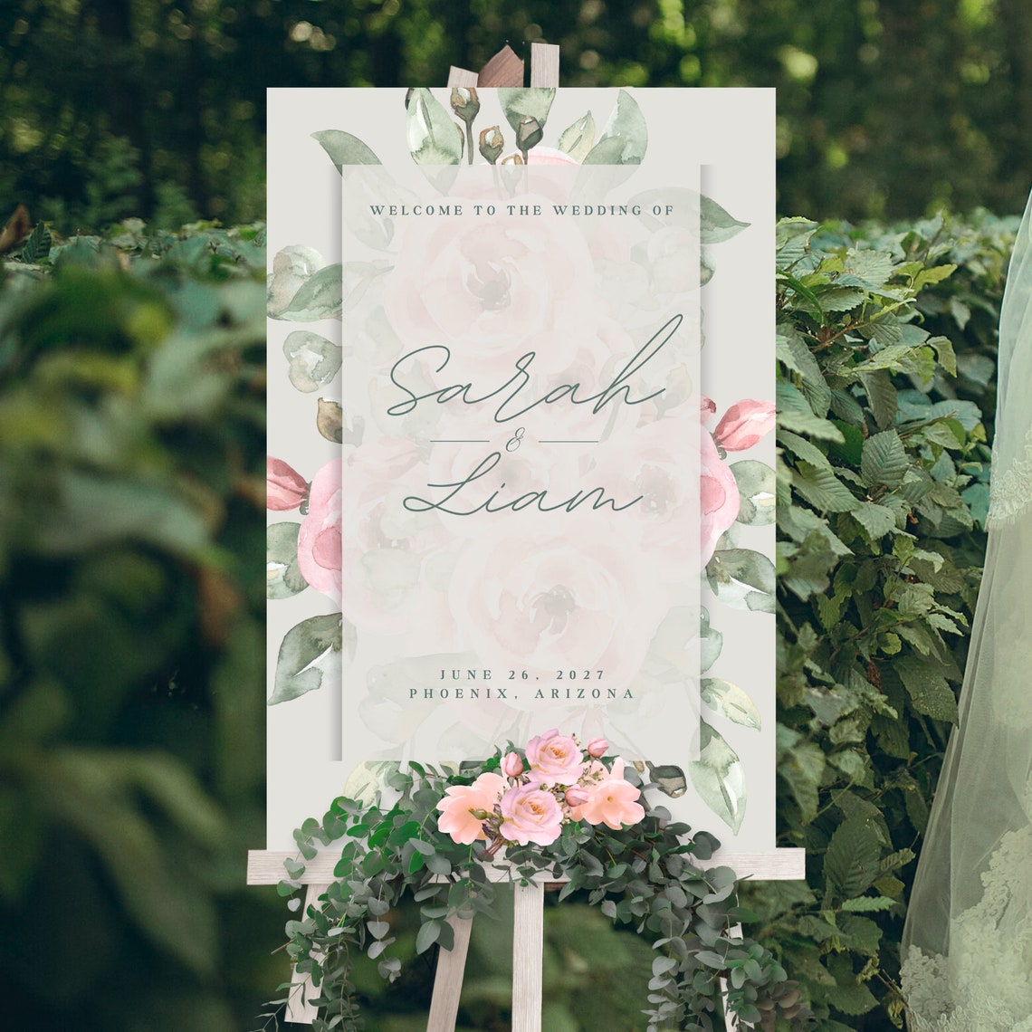 Blush Floral and Neutral Wedding Sign Template, Instant Download ...