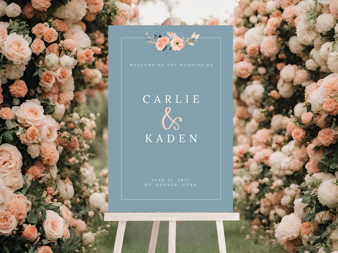 Teal Floral Wedding Sign Template, Instant Download, Welcome Sign ...