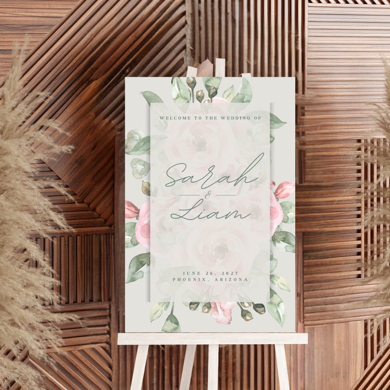 Blush Floral and Neutral Wedding Sign Template, Instant Download ...