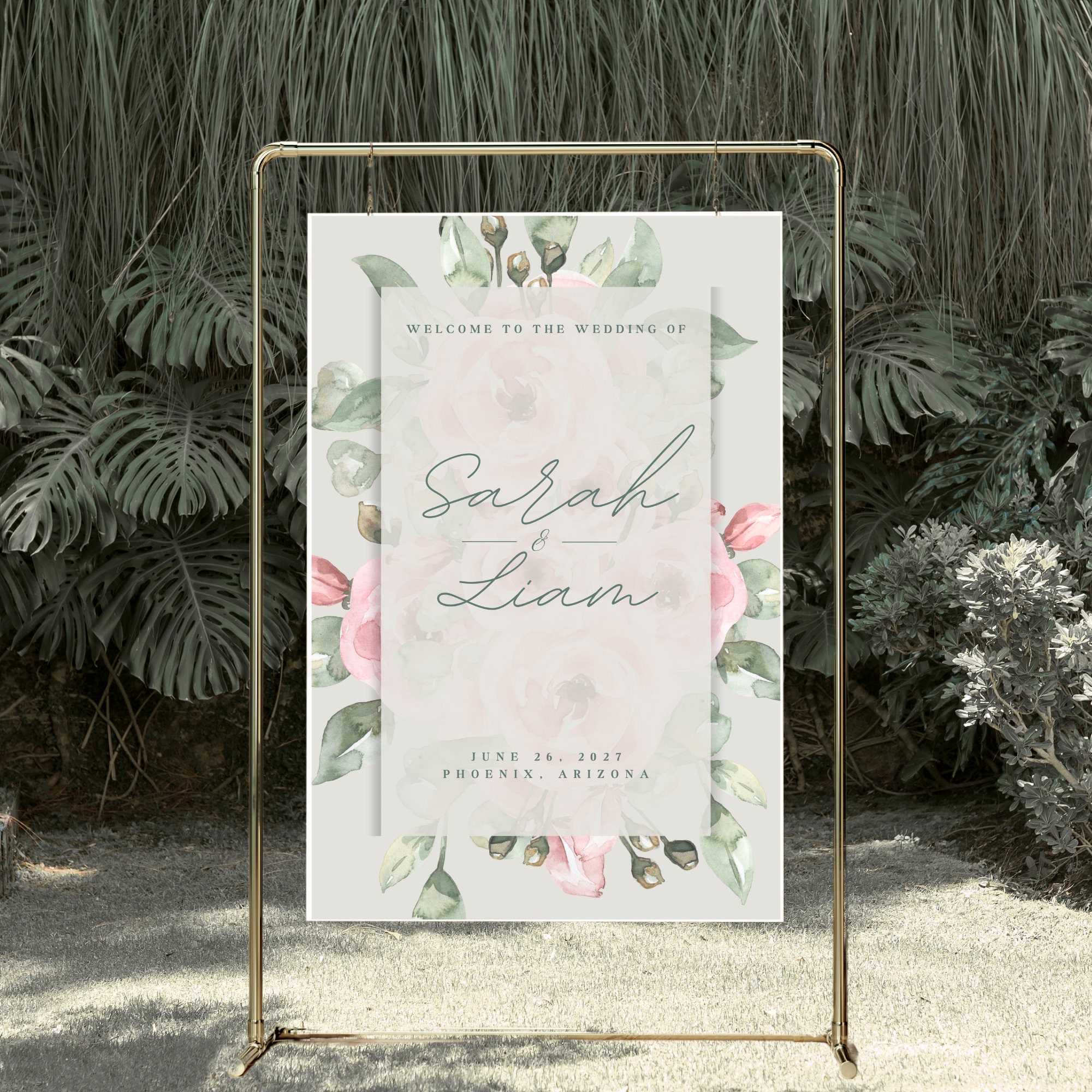 Blush Floral and Neutral Wedding Sign Template, Instant Download ...