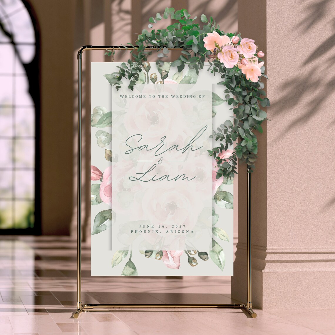 Blush Floral and Neutral Wedding Sign Template, Instant Download ...