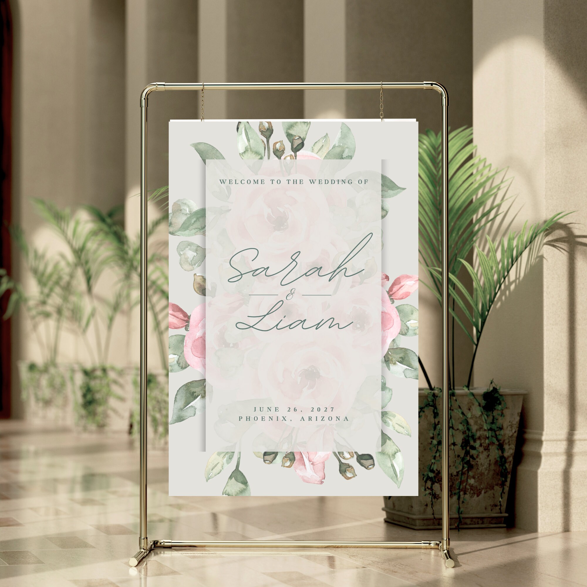 Blush Floral and Neutral Wedding Sign Template, Instant Download ...