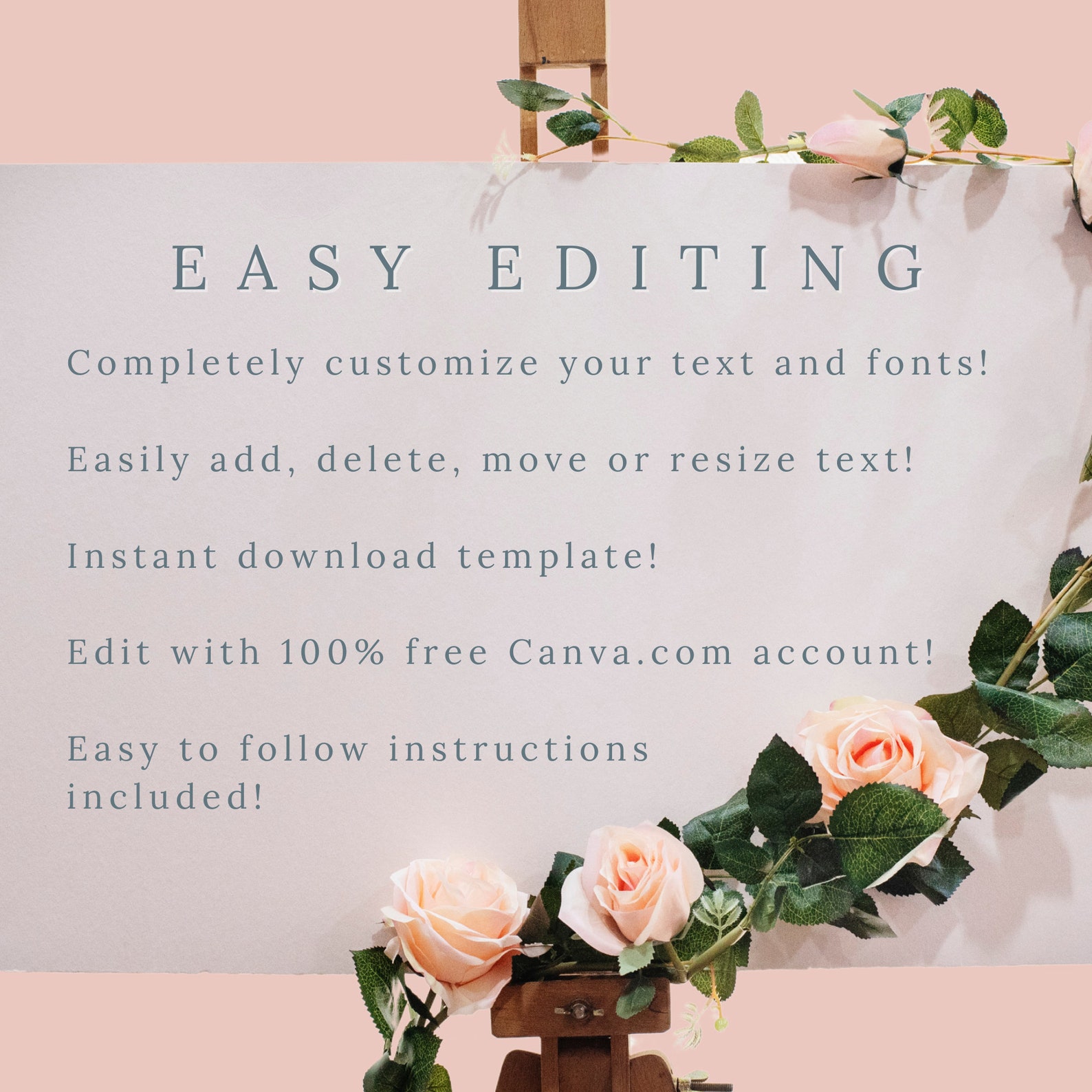 Blush Floral and Neutral Wedding Sign Template, Instant Download ...