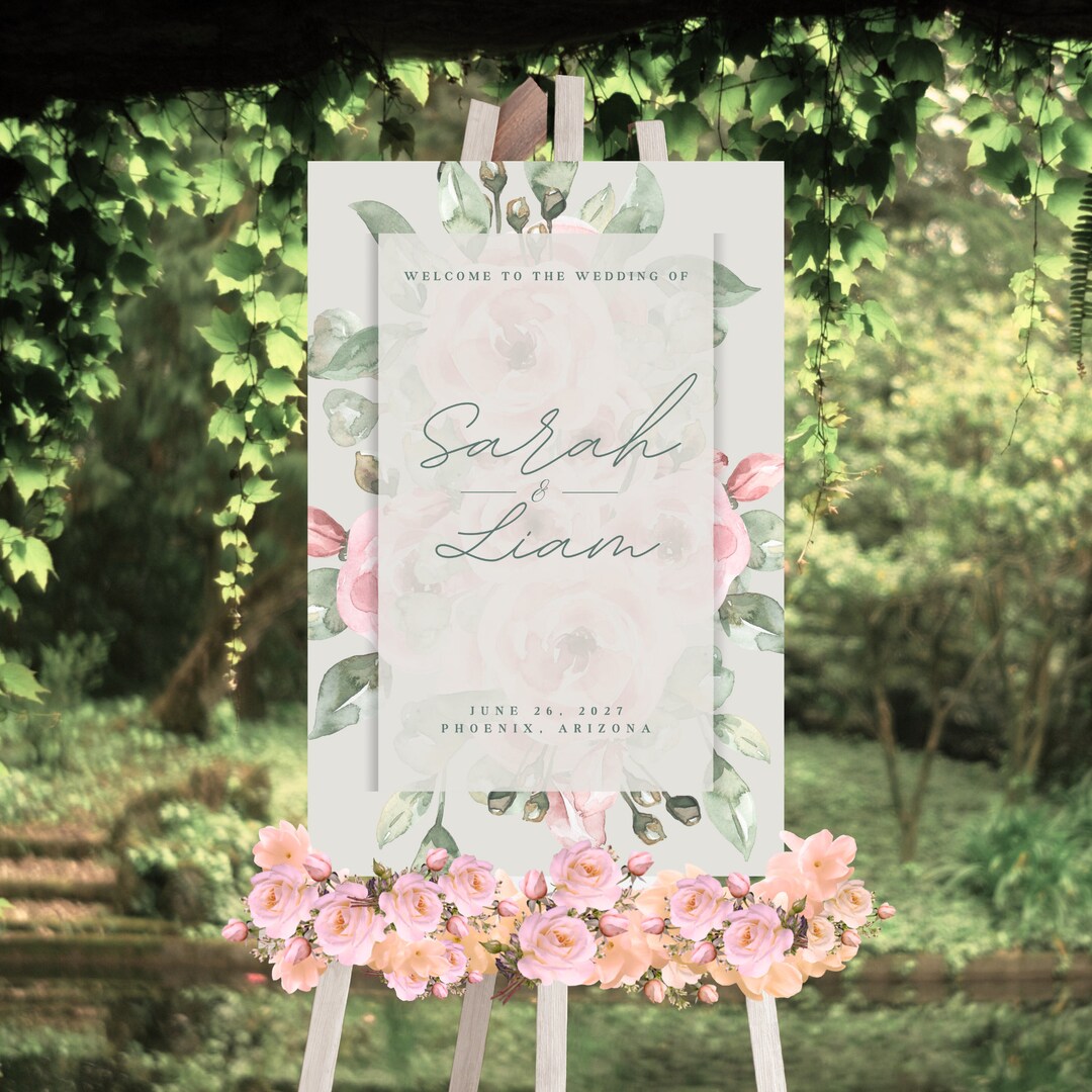 Blush Floral and Neutral Wedding Sign Template, Instant Download ...