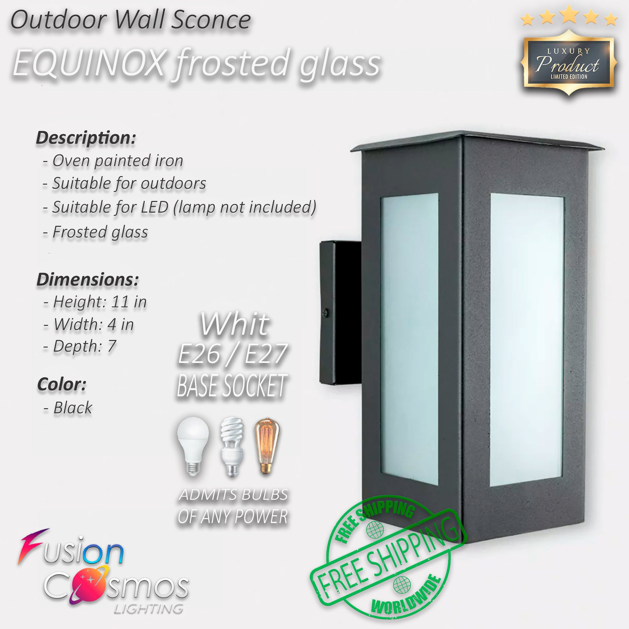 Modern Farmhouse Frosted Glass Wall Sconce - Metal Outdoor Wall Light ...