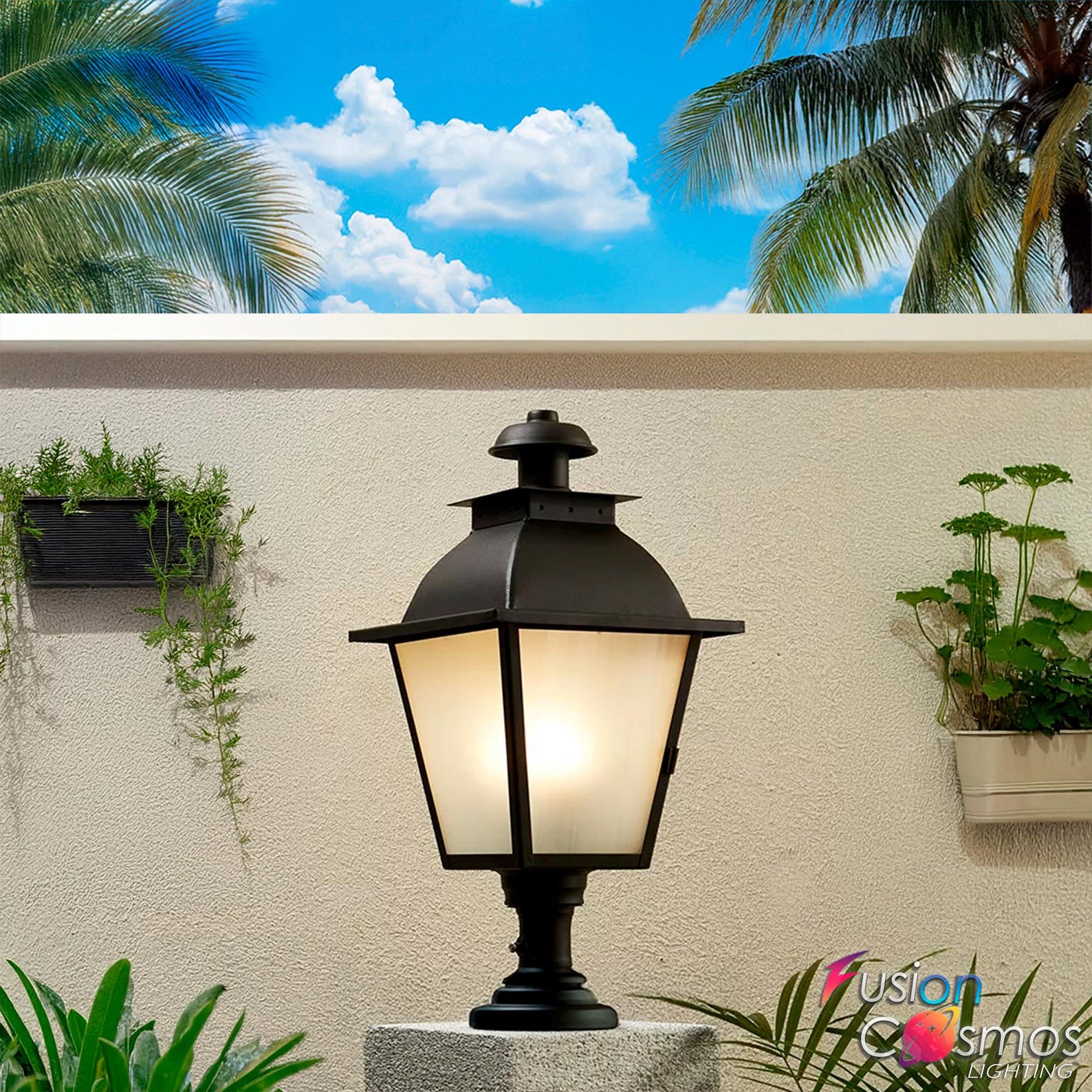 Farmhouse & Colonial Post Lamp Sconce Garden Pillar Light Frosted Glass ...