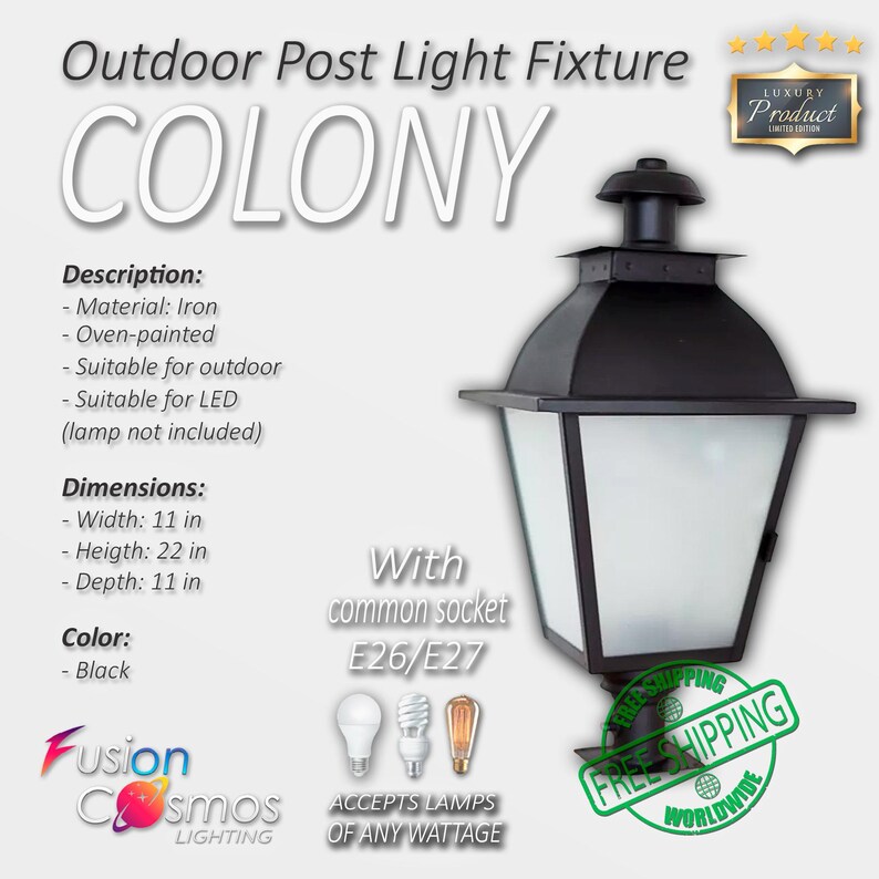 Farmhouse & Colonial Post Lamp Sconce Garden Pillar Light Frosted Glass ...