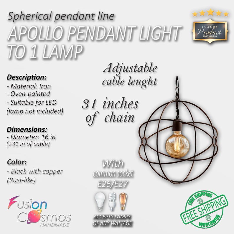 Spectacular Cage Spherical Pendant Light Fixture - Industrial Farmhouse ...