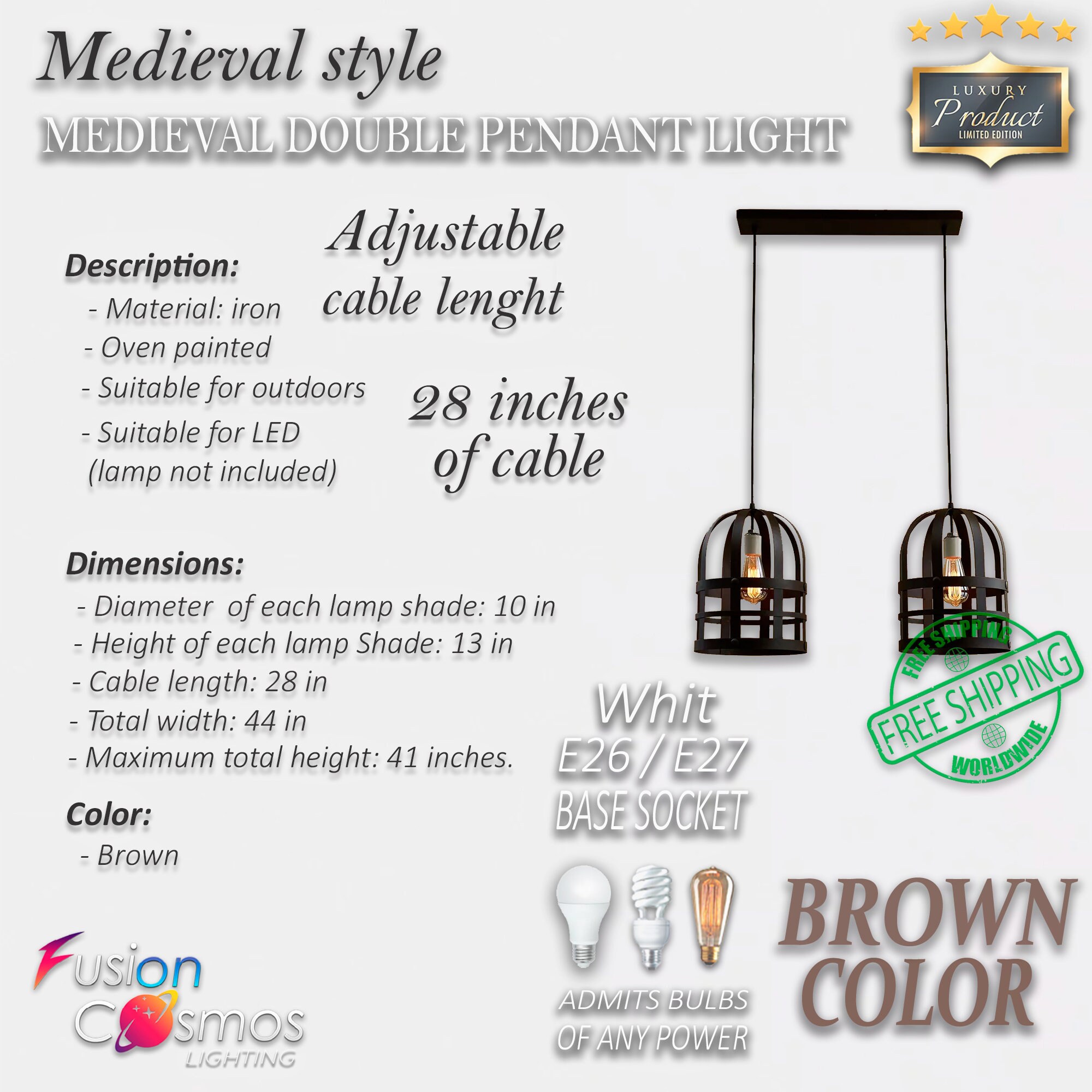 Ancient Medieval Style Iron Double Pendant Light - European Middle Ages ...