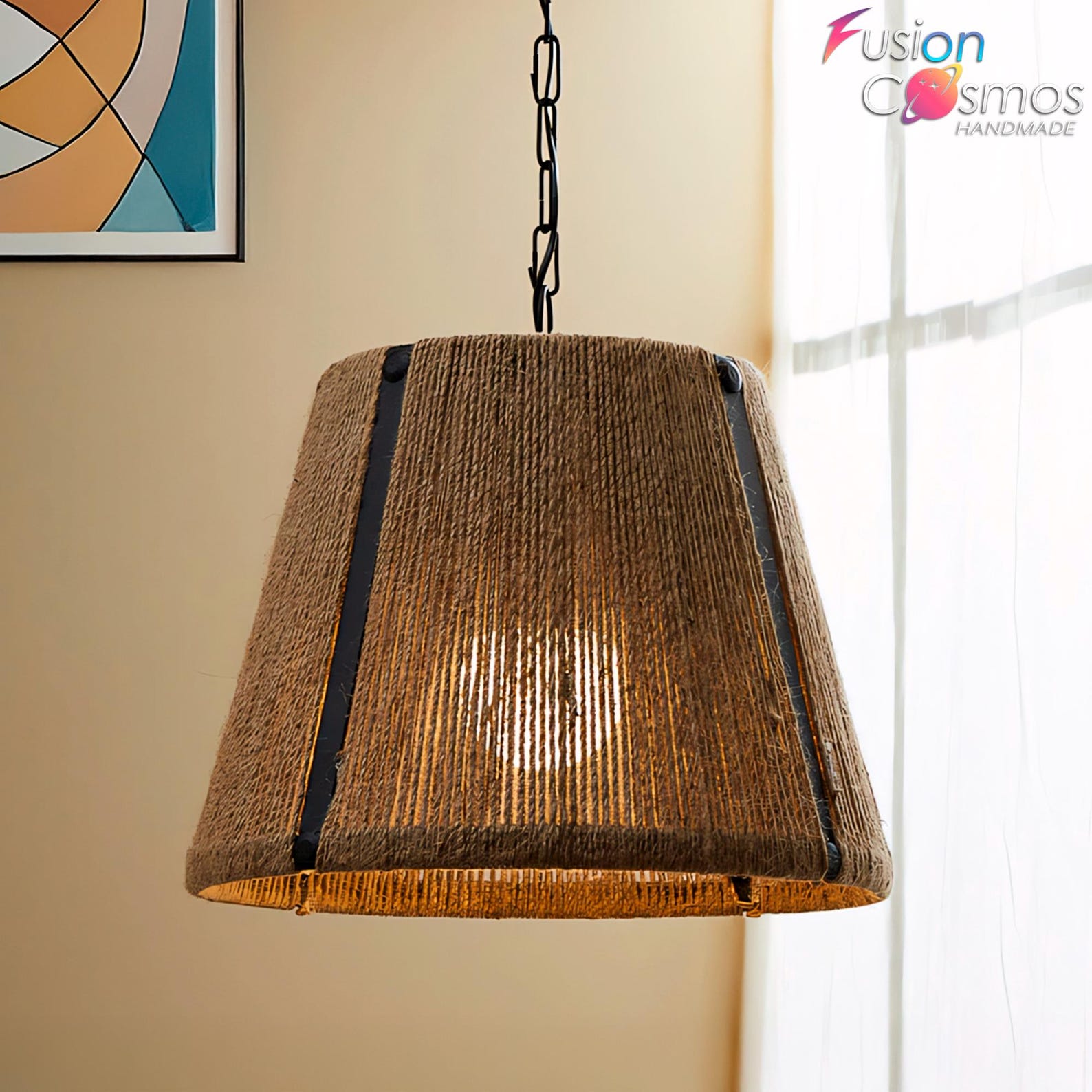 Big Handcrafted Jute Lampshade Pendan Lamp - Rustic Decoration Kitchen ...