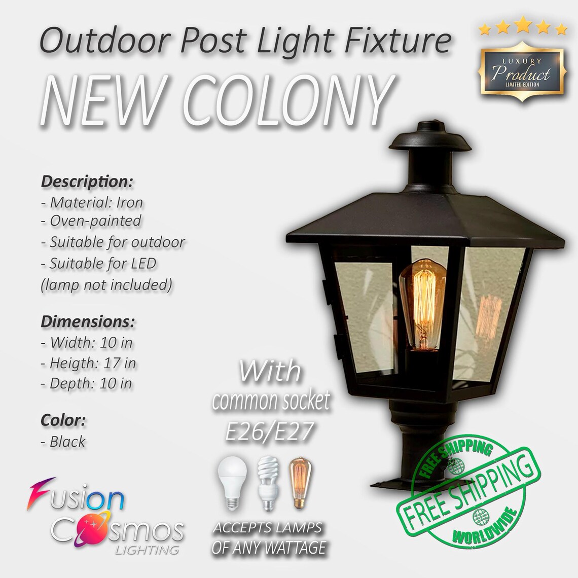 Colonial Outdoor Post Light Fixture, Antique Farmhouse Pillar Lantern ...