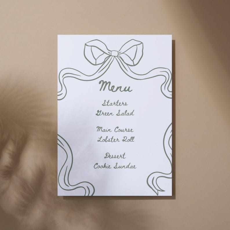 Whimsical Bow Menu Card CANVA Template - Etsy
