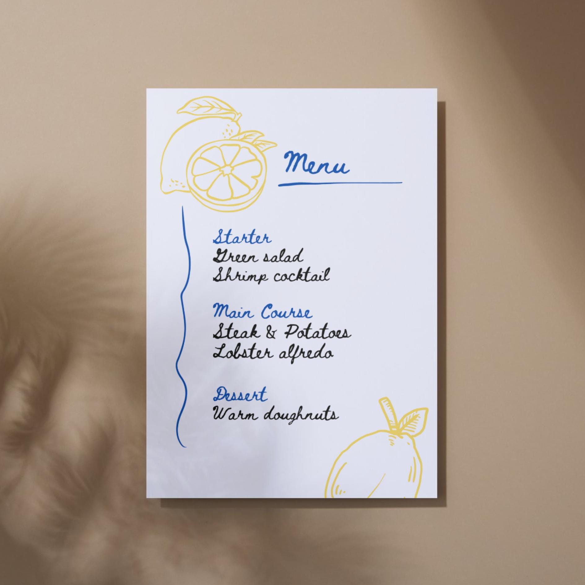 Lemon Menu Card CANVA Template - Etsy