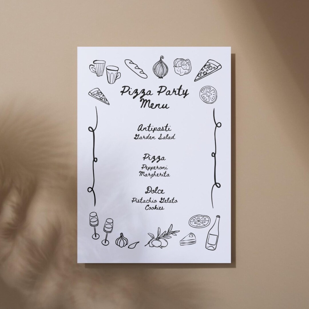 Pizza Party Menu Card CANVA Template - Etsy