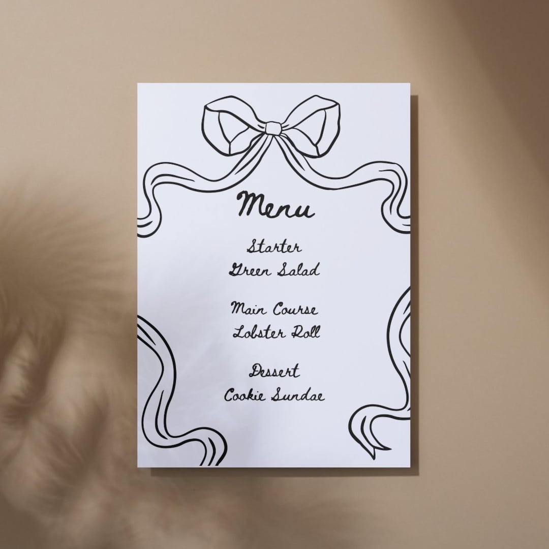 Whimsical Bow Menu Card CANVA Template - Etsy