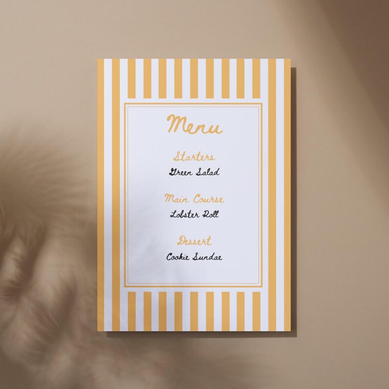 Cabana Stripe Menu Card CANVA Template - Etsy