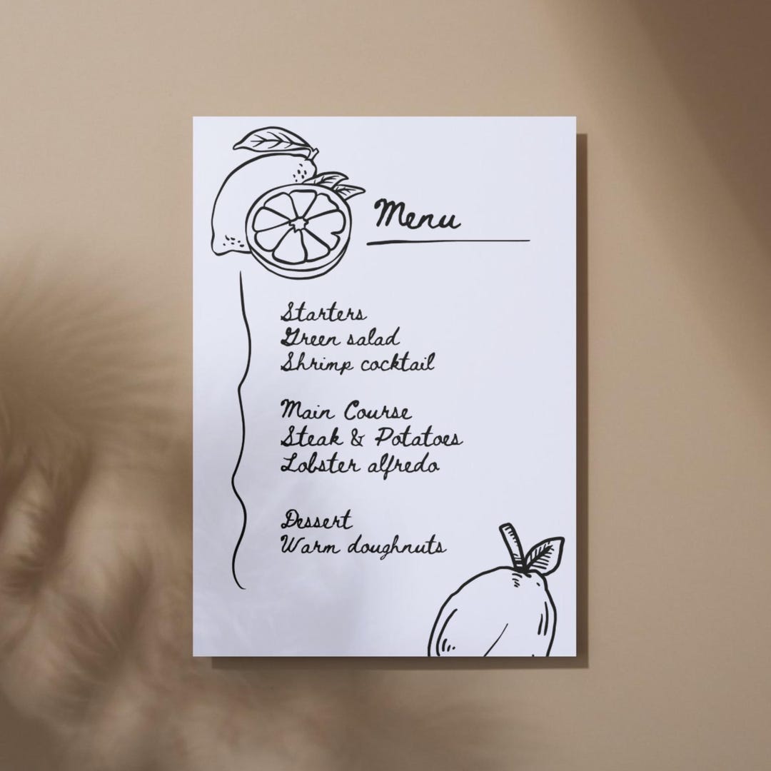 Lemon Menu Card CANVA Template - Etsy