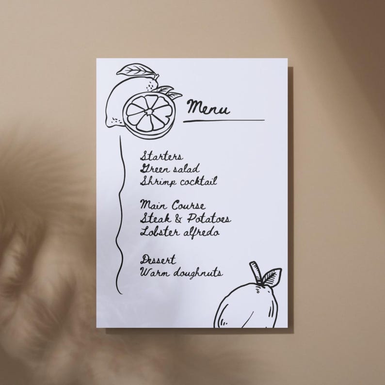 Lemon Menu Card CANVA Template - Etsy